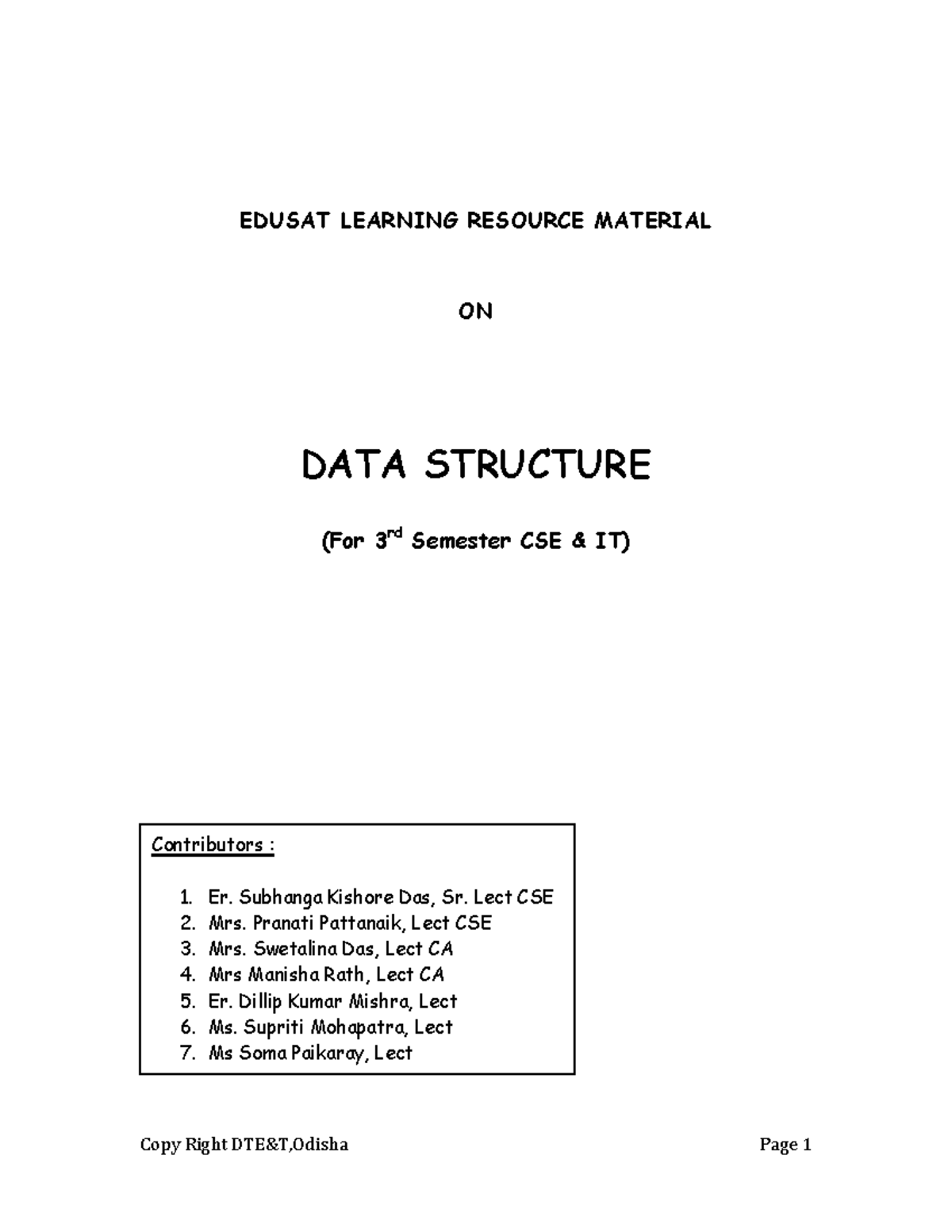 Data Structures (CSE & IT 3rd Sem) Learning Material & Syllabus - Studocu