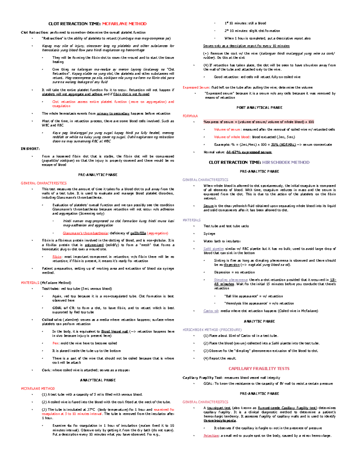 Final Exam: Clot Retraction & Capillary Fragility Test Analysis - Studocu