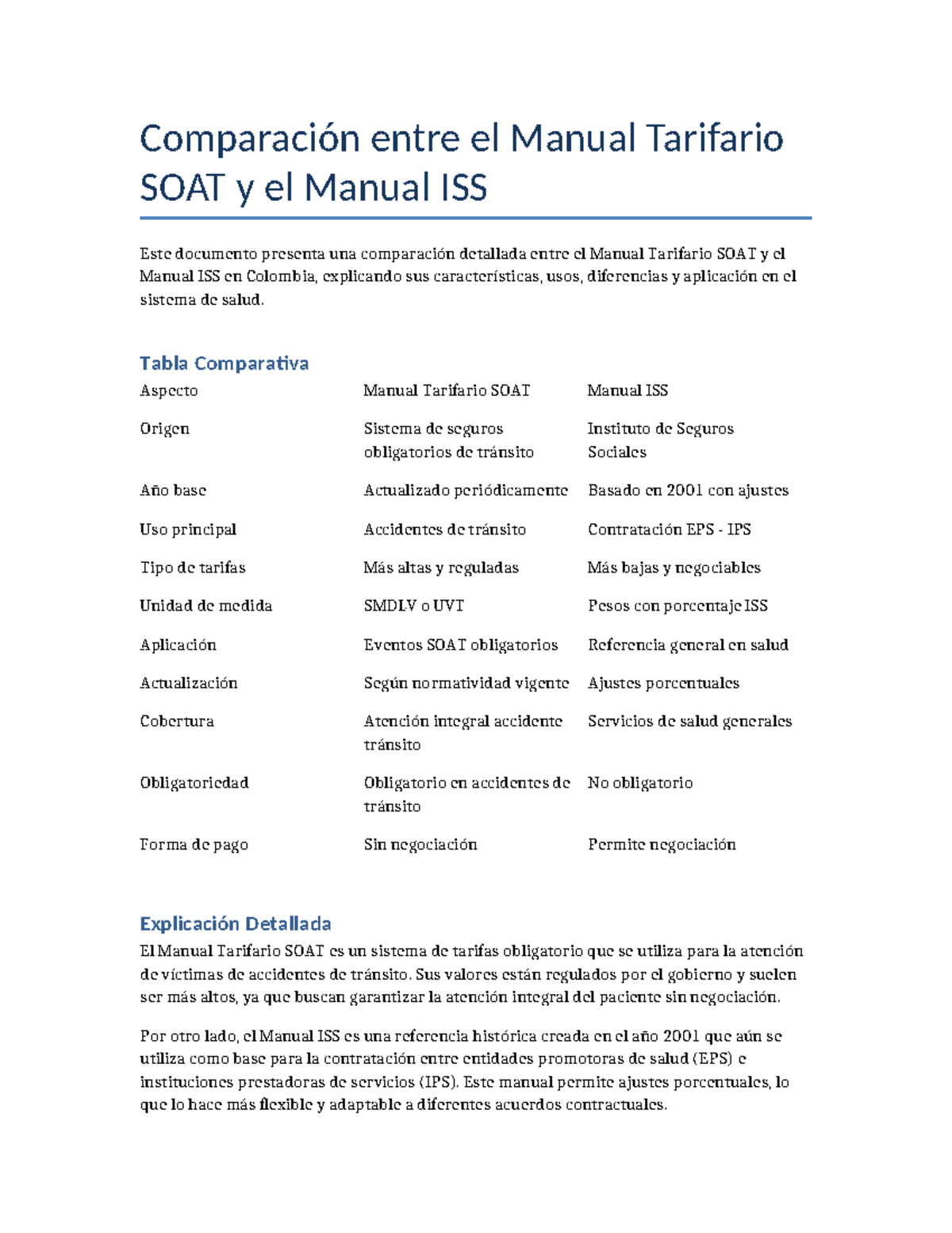 Comparación SOAT vs ISS: Análisis en Administración de Salud - Studocu