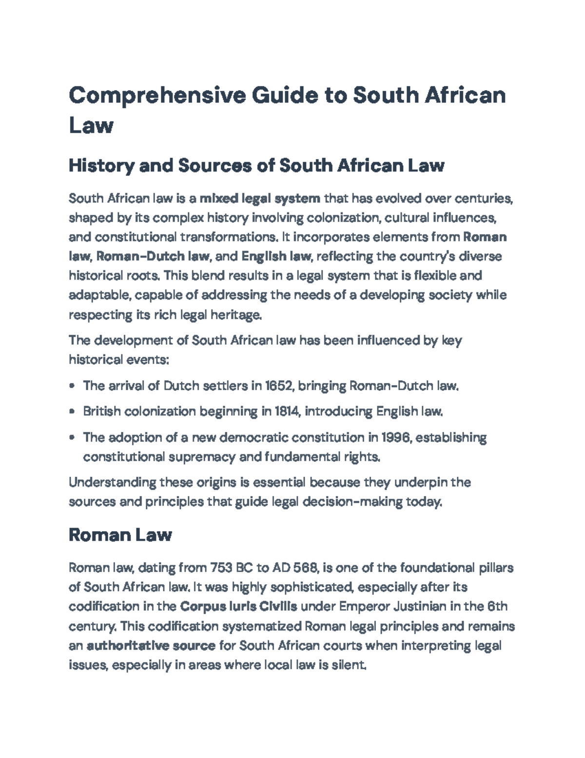 Comprehensive Overview of South African Law: History & Sources (LAW 101 ...