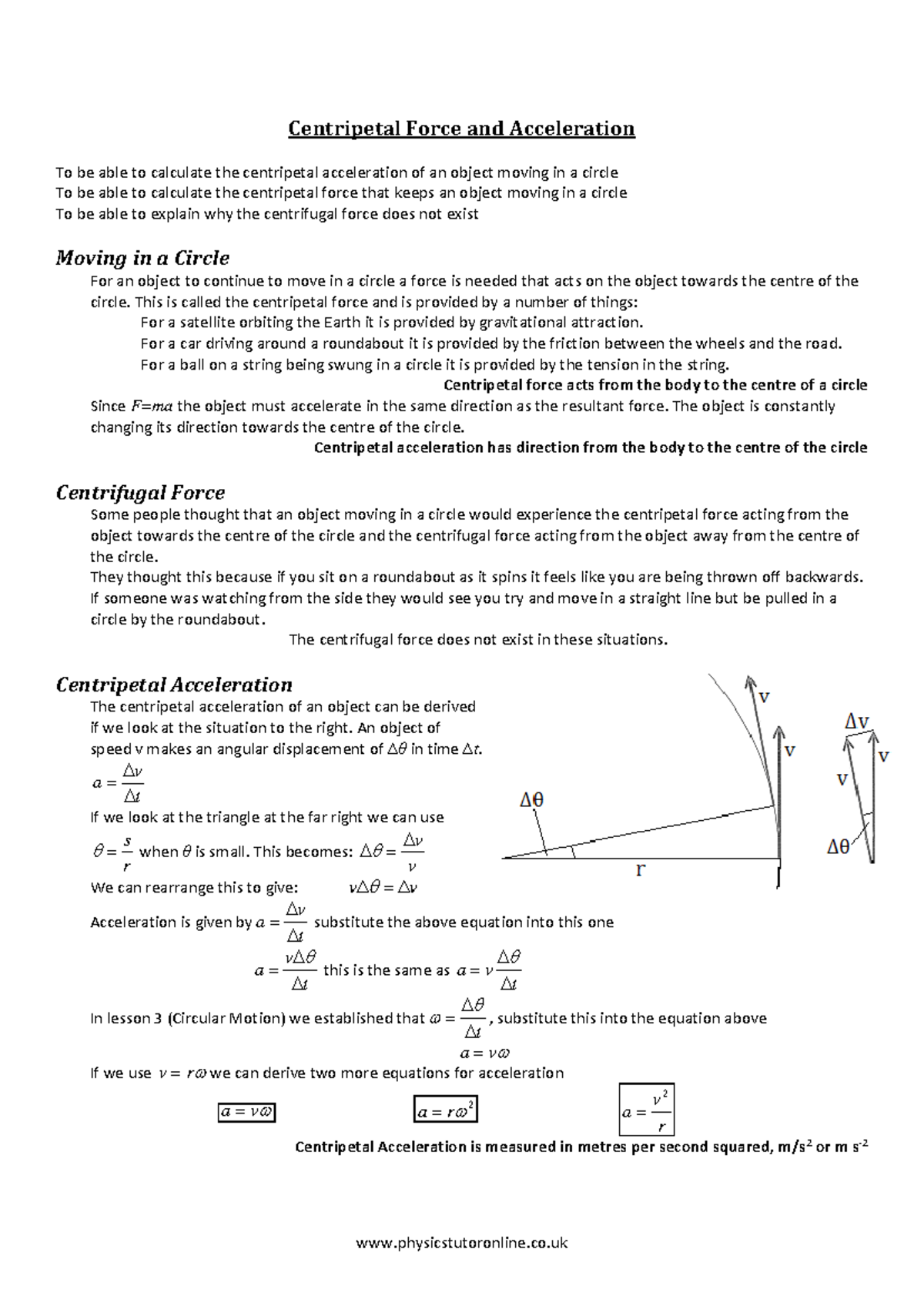 Centripetal Force & Acceleration Notes for Physics 101 - Studocu