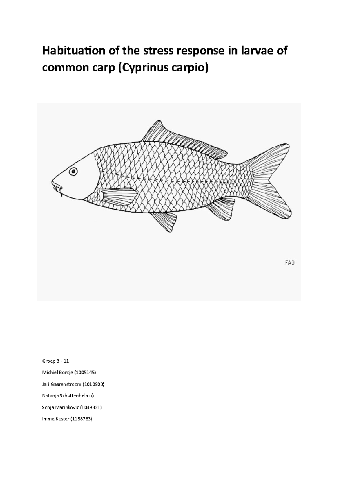 Experiment on Stress Response Habituation in Common Carp Larvae (CYP ...