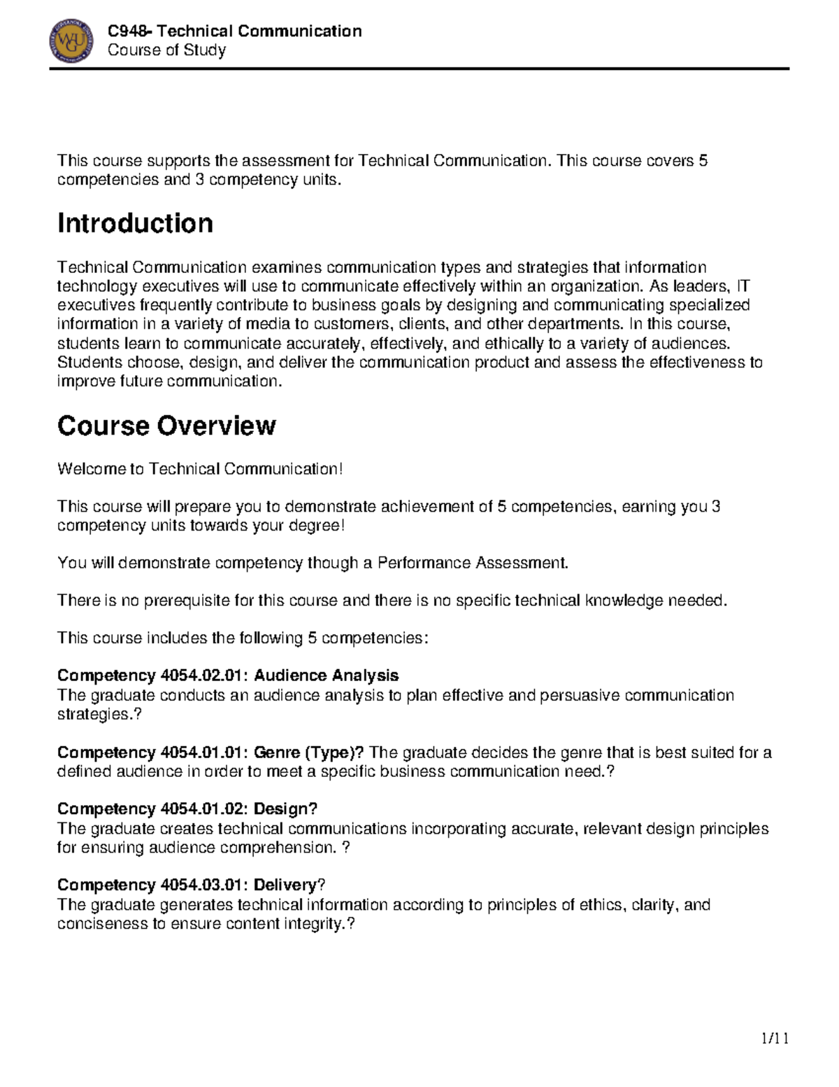 C948-Technical Communication Course Overview and Competencies - Studocu
