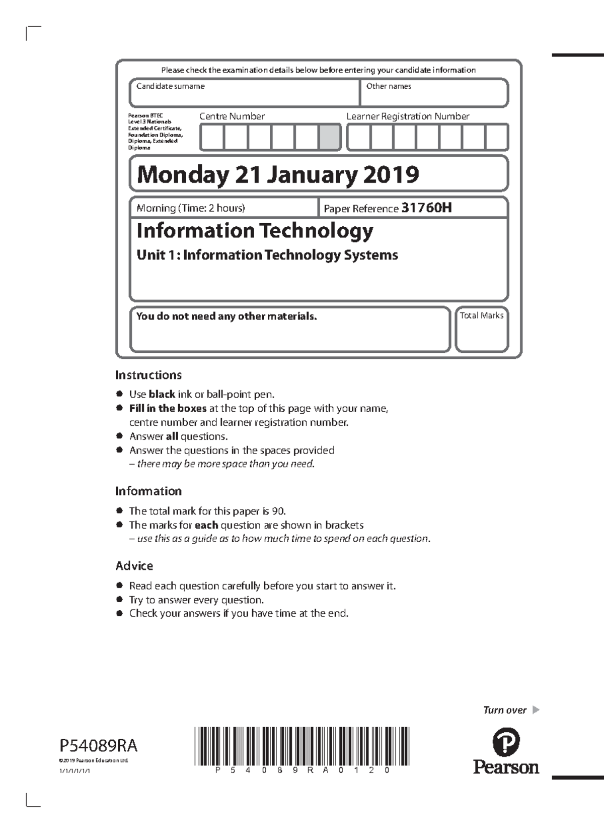 Unit 1 It Systems Assignment Paper P54089ra 2019 Exam Studocu