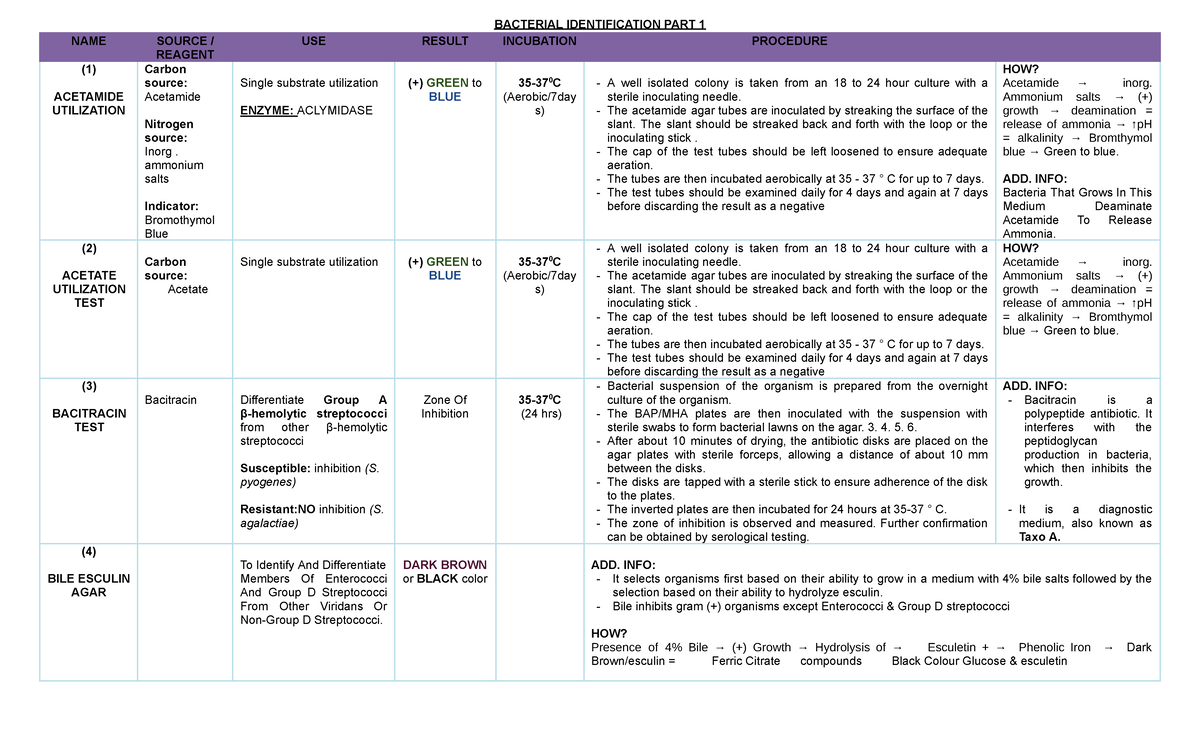 Bacterial Identification Techniques: Acetamide & Bacitracin Tests (BIO ...