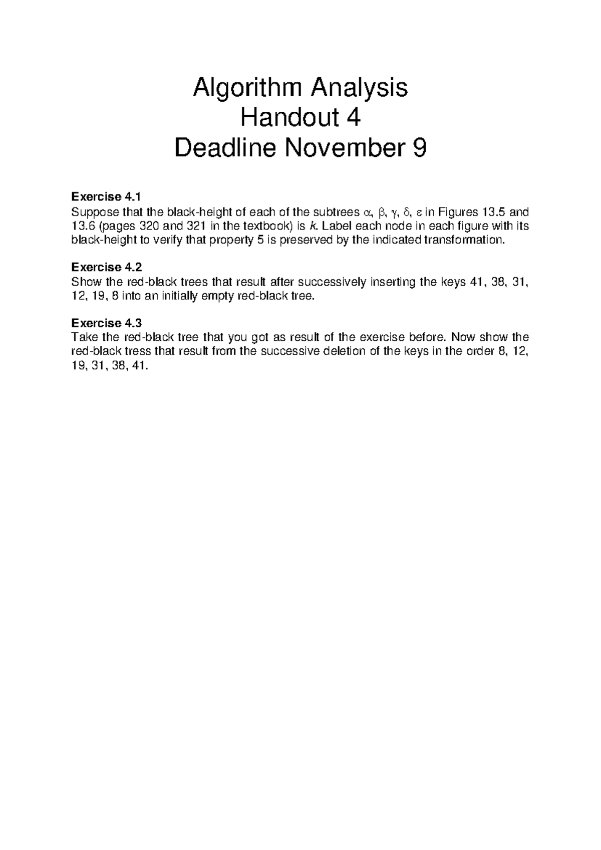 Algorithm Analysis Homework 4 (1)-merged - Algorithm Analysis Handout 4 Deadline November 9 ...
