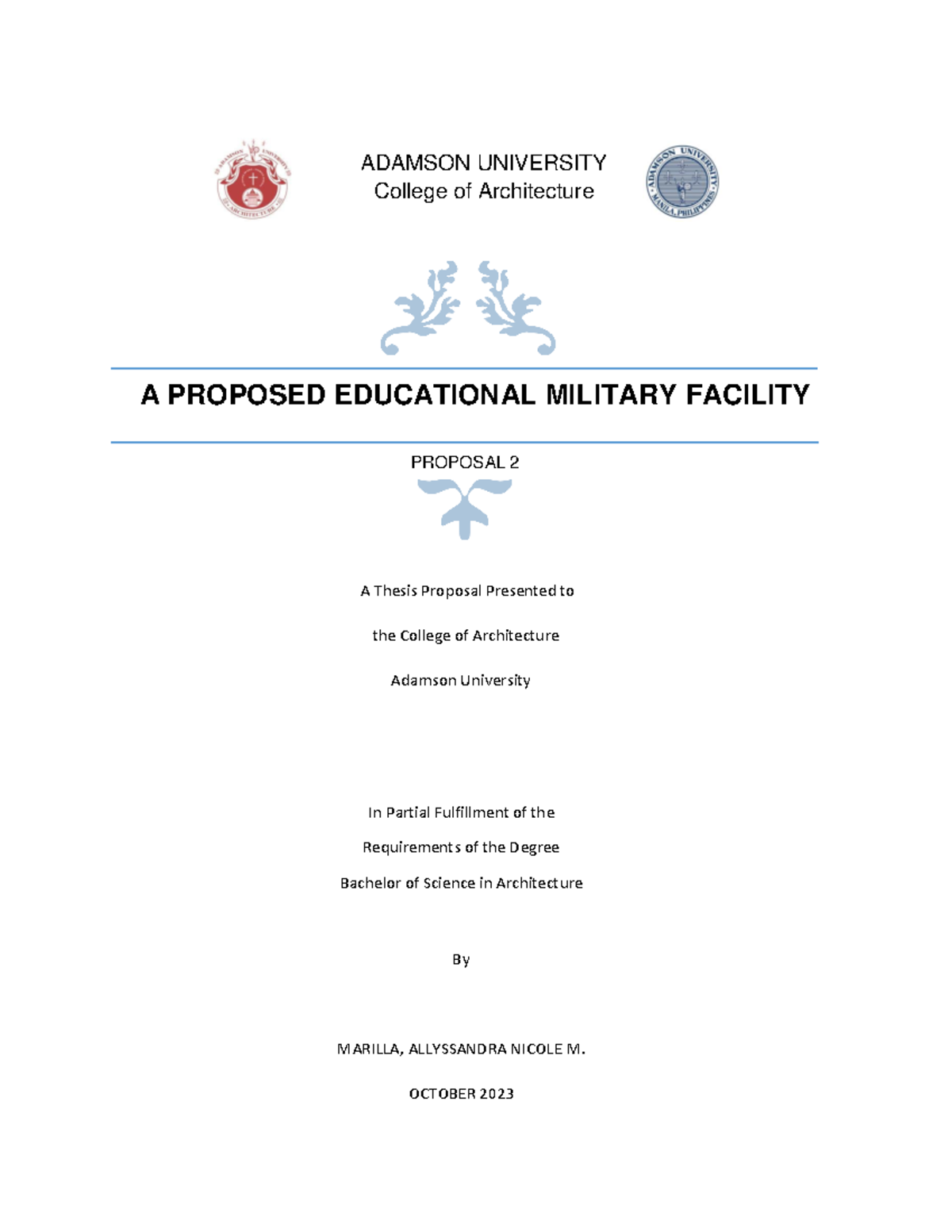 Proposed Military Educational Facility - Thesis Proposal BS Arch - Studocu