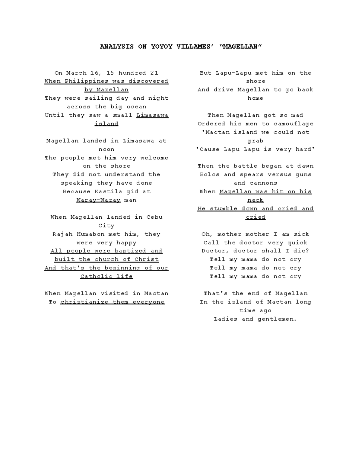 Analysis of Yoyoy Villame's Song "Magellan" - Primary Sources Review ...