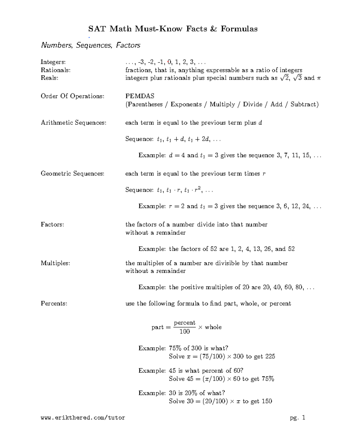 SAT Math Facts: Key Formulas for Numbers, Sequences, and More - Studocu