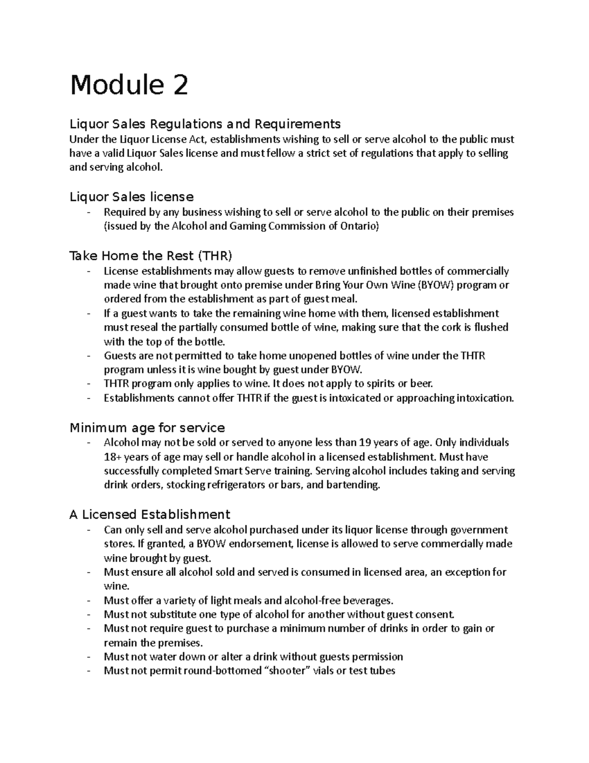 Module 2 - Liquor Sales Regulations Lecture Notes - Studocu