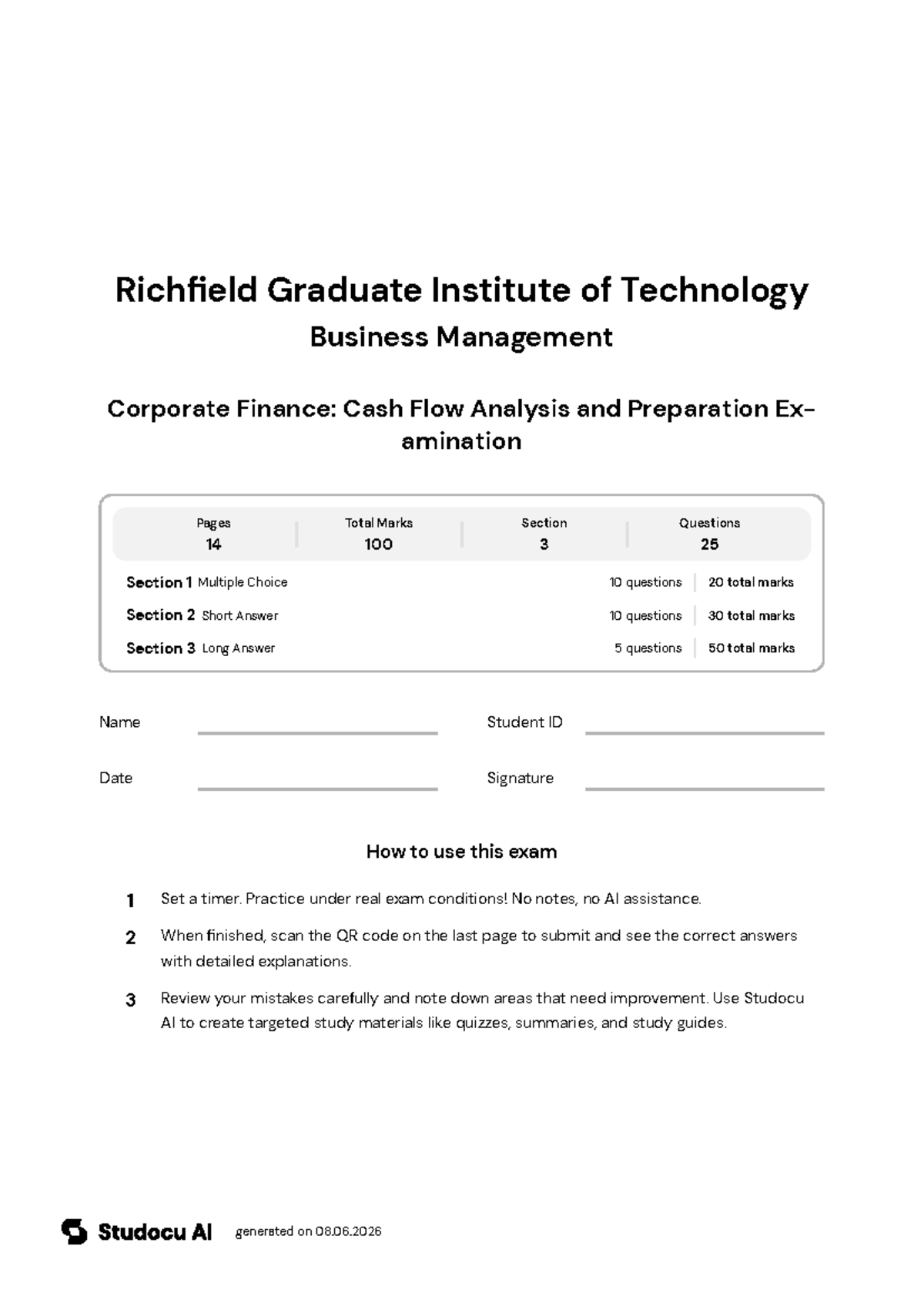Corporate Finance: Cash Flow Analysis Exam - Studocu