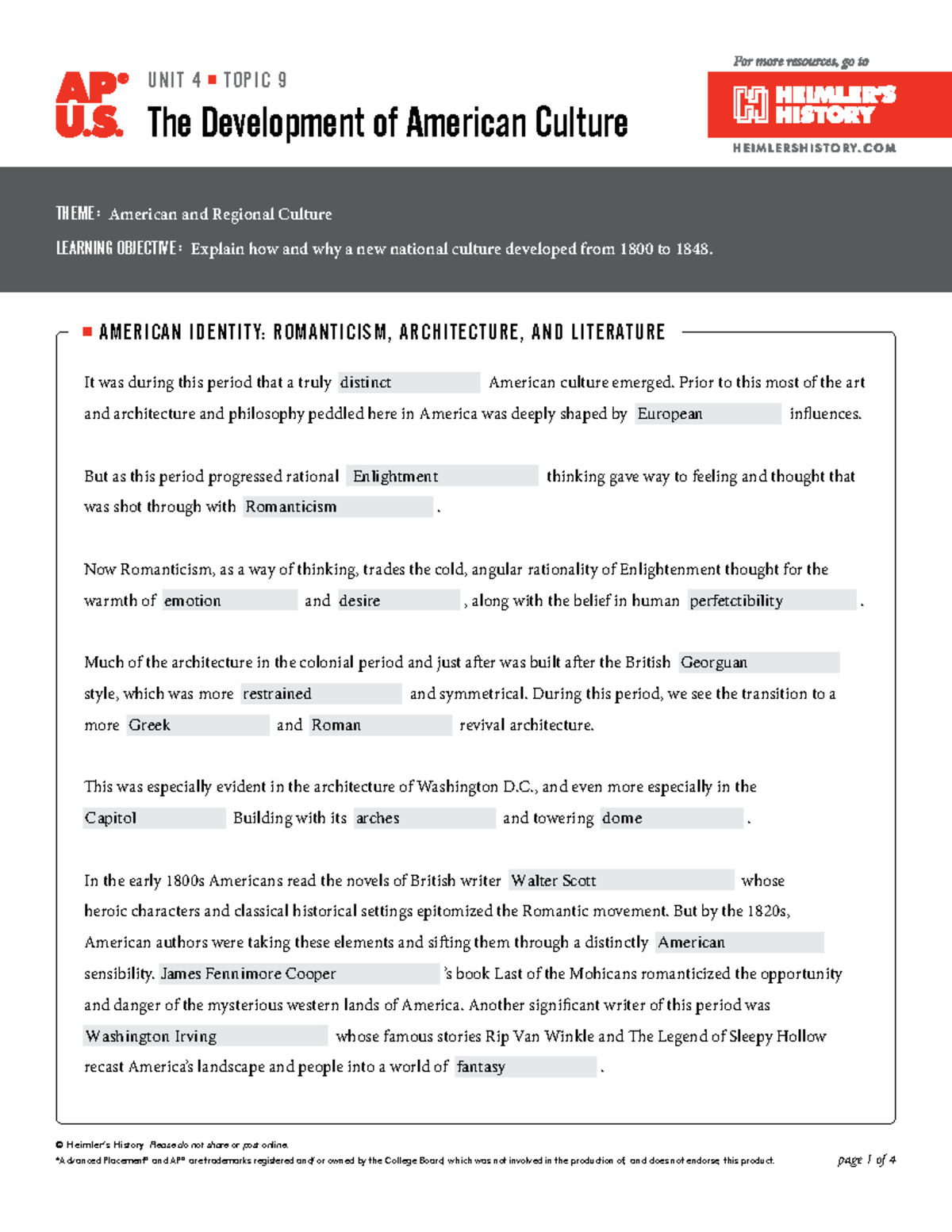 Unit 4 Topic 9: Review Notes on American Culture (1800-1848) - Studocu
