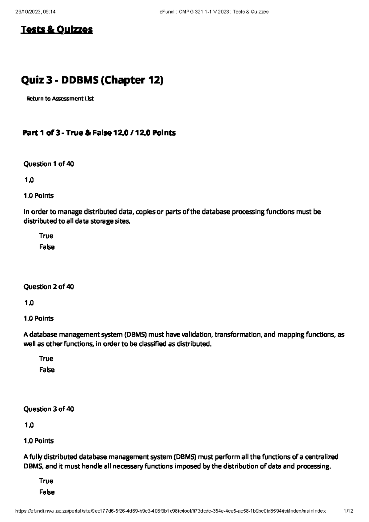 Quiz 3 - DDBMS (Distributed Database Management System) - Studocu