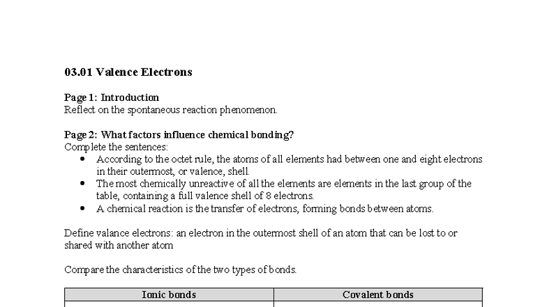 03.01 Guided notes on valence electrons in chemistry - Studocu