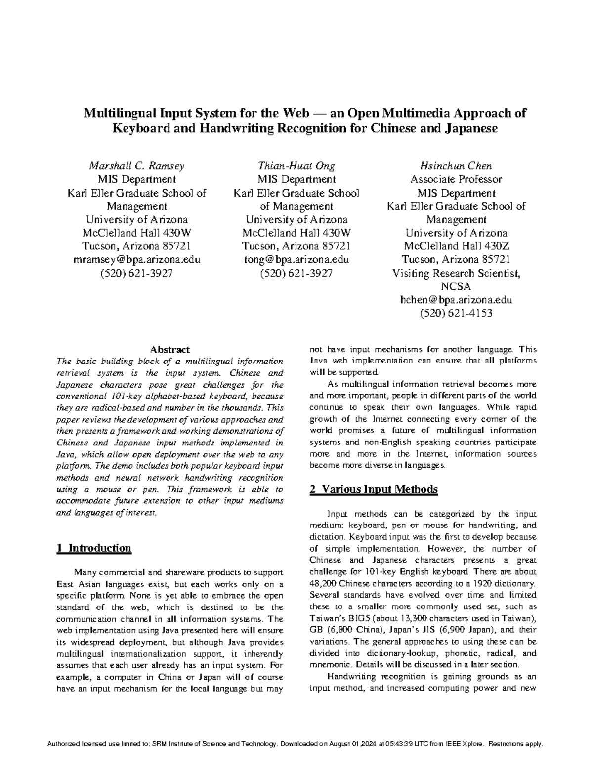 Multilingual input system for the Web-an open multimedia approach of keyboard and handwriting ...