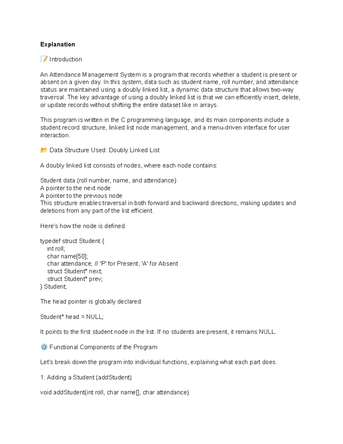Attendance Management System Using Doubly Linked List - CS101 - Studocu