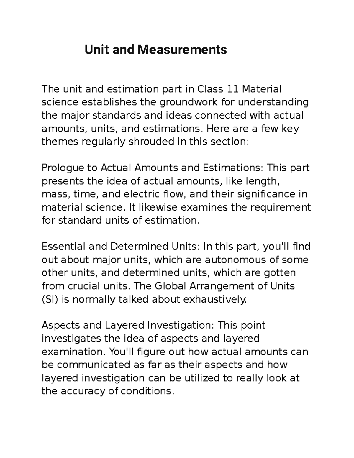 Class 11 Physics Unit and Measurements notes - Unit and Measurements ...