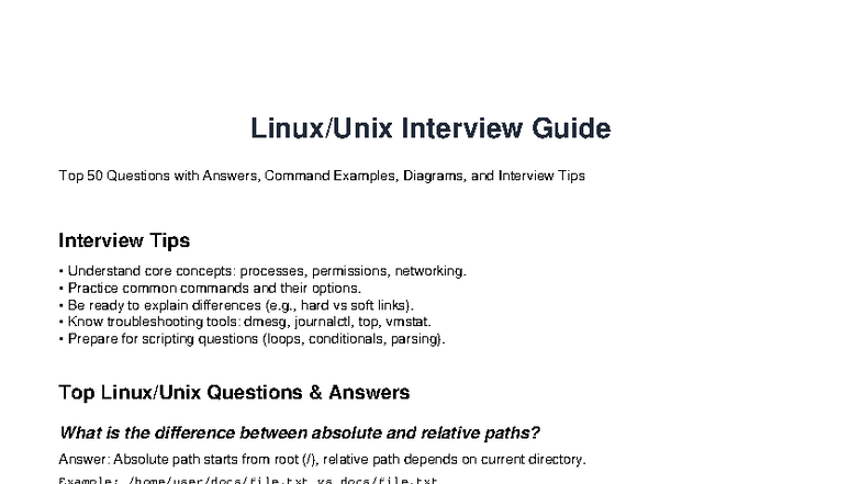 Linux/Unix Interview Guide: Top 50 Q&A & Tips - Studocu
