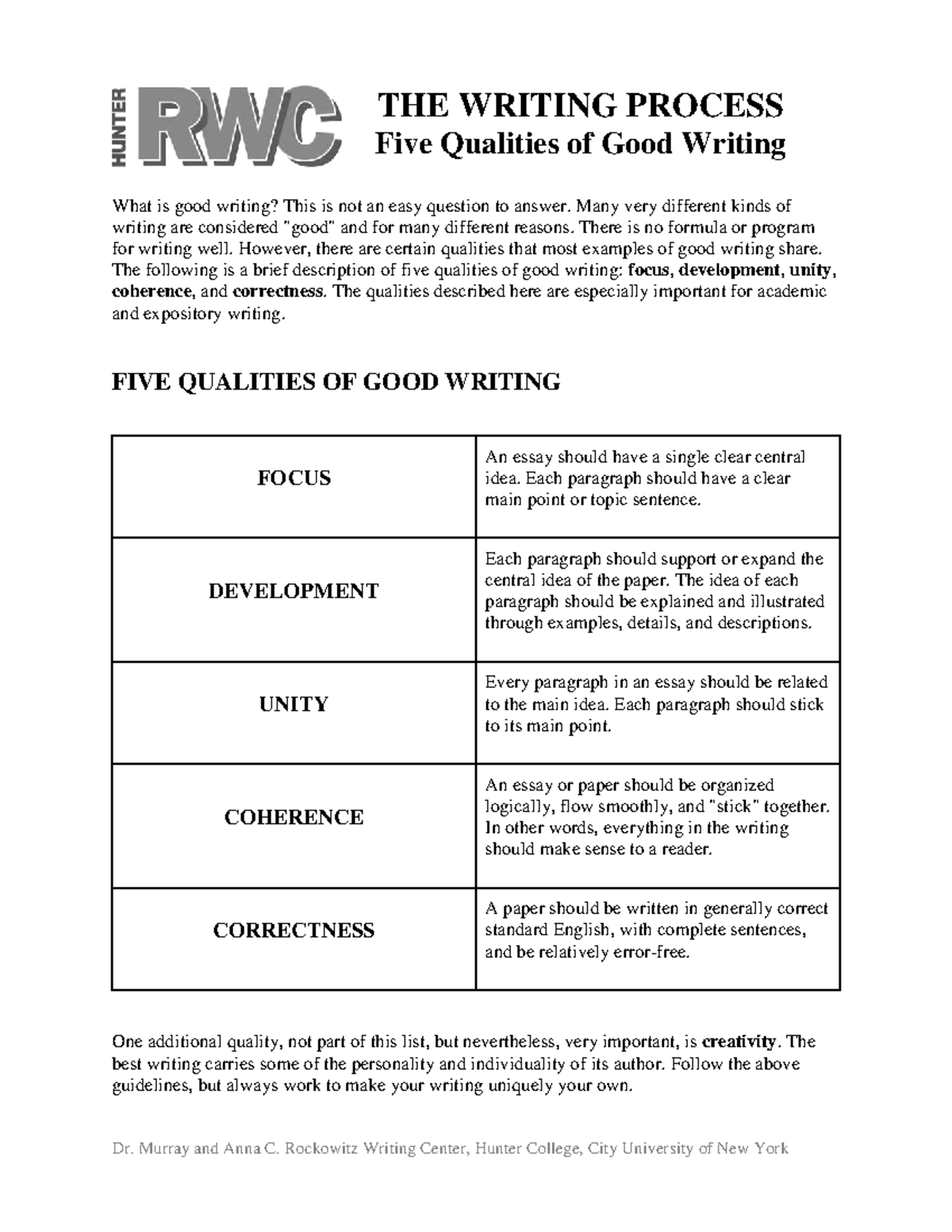 ENG 101: Five Essential Qualities of Good Writing - Studocu