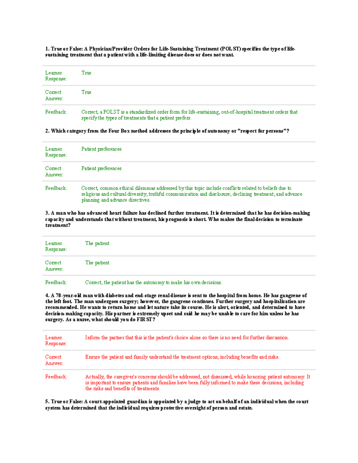 Elnec Core Module 4 Ethics in Palliative Nursing - Exam Answers - Studocu