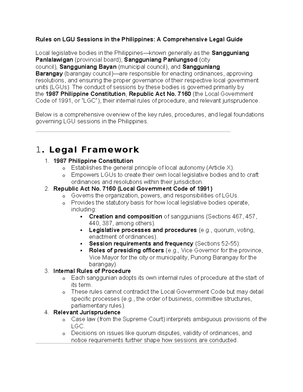Rules on LGU Sessions in the Philippines: A Legal Overview - Studocu