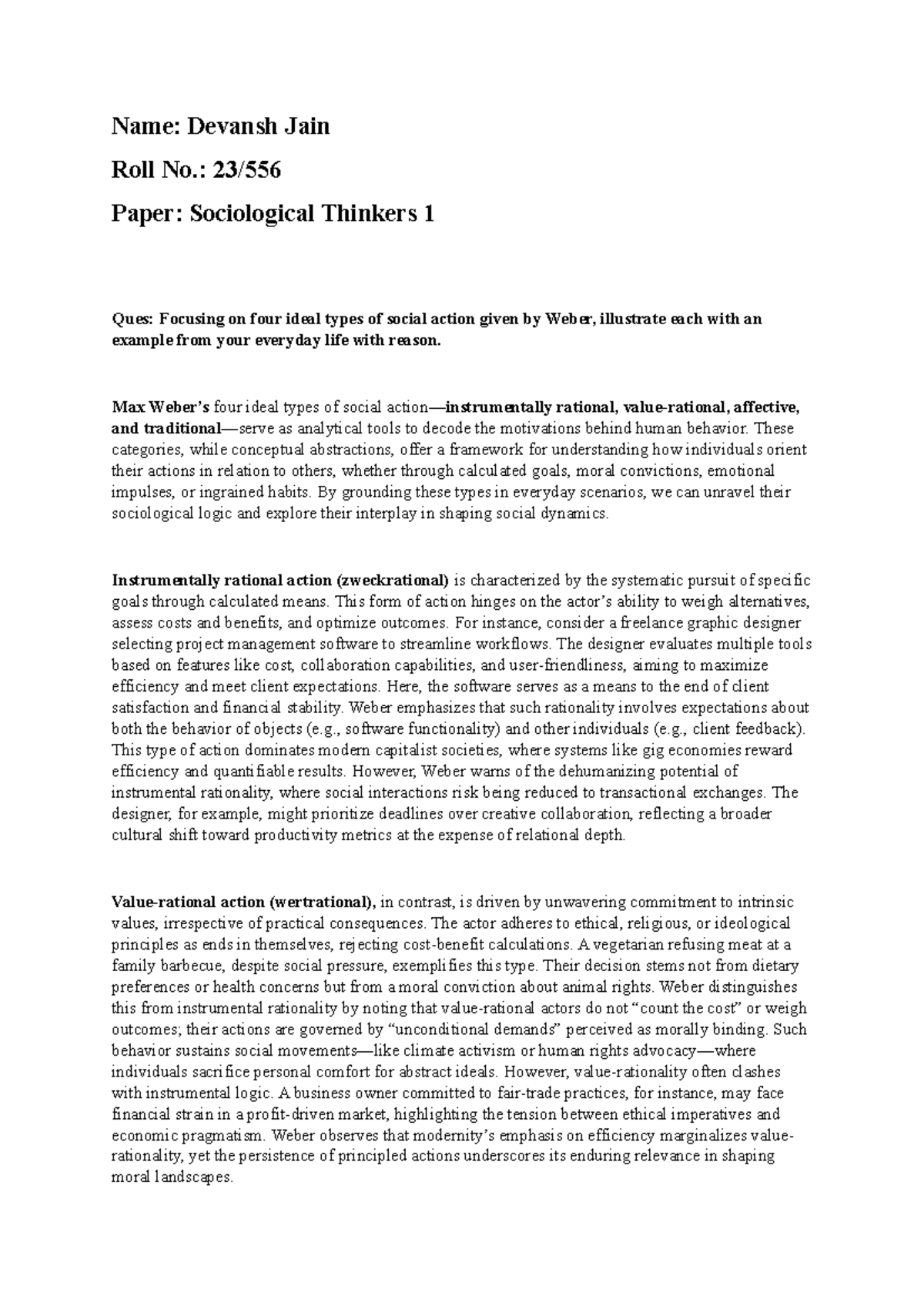 Sociological Thinkers 1: Exploring Weber's Four Ideal Types of Social ...