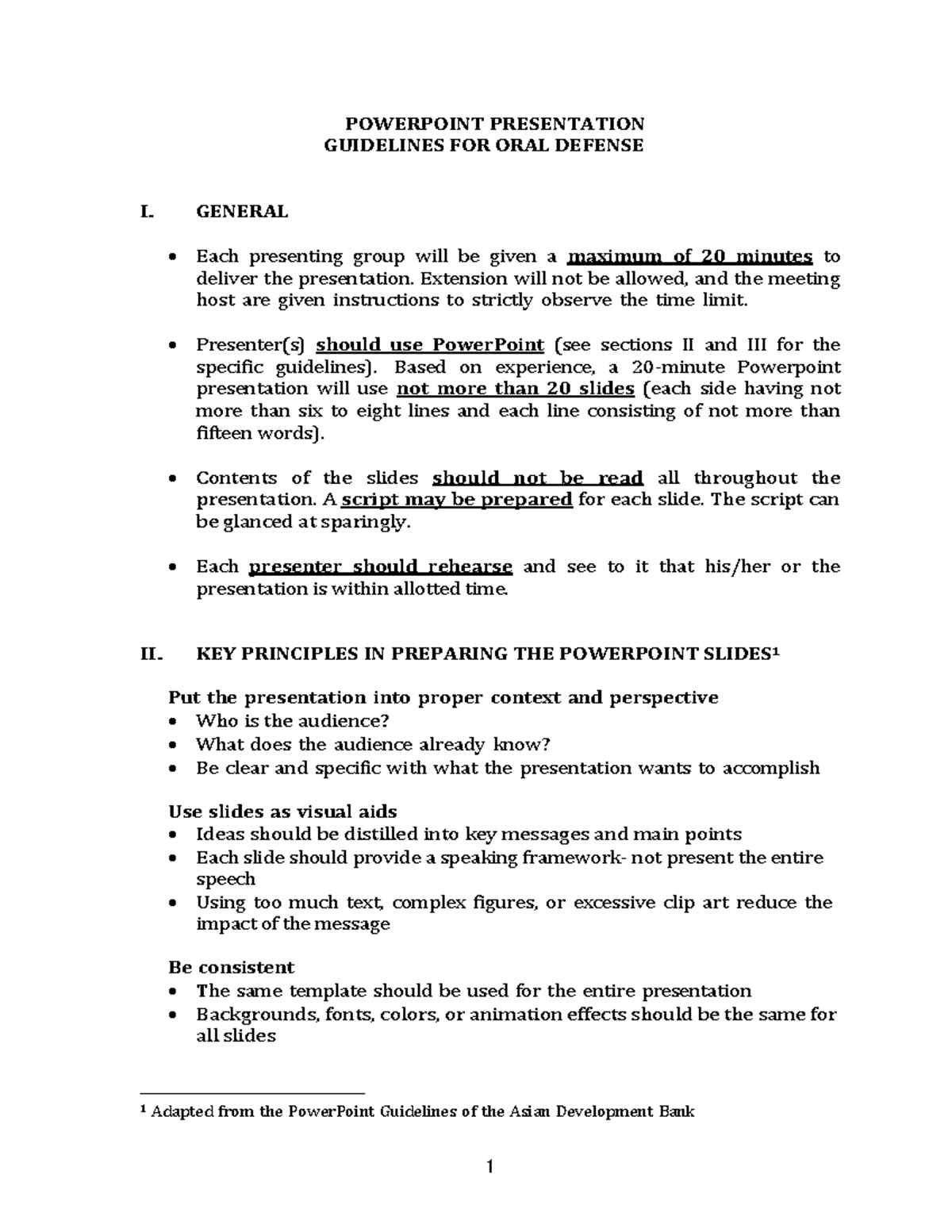 PowerPoint Guidelines for Oral Defense Presentation (Course Code ...