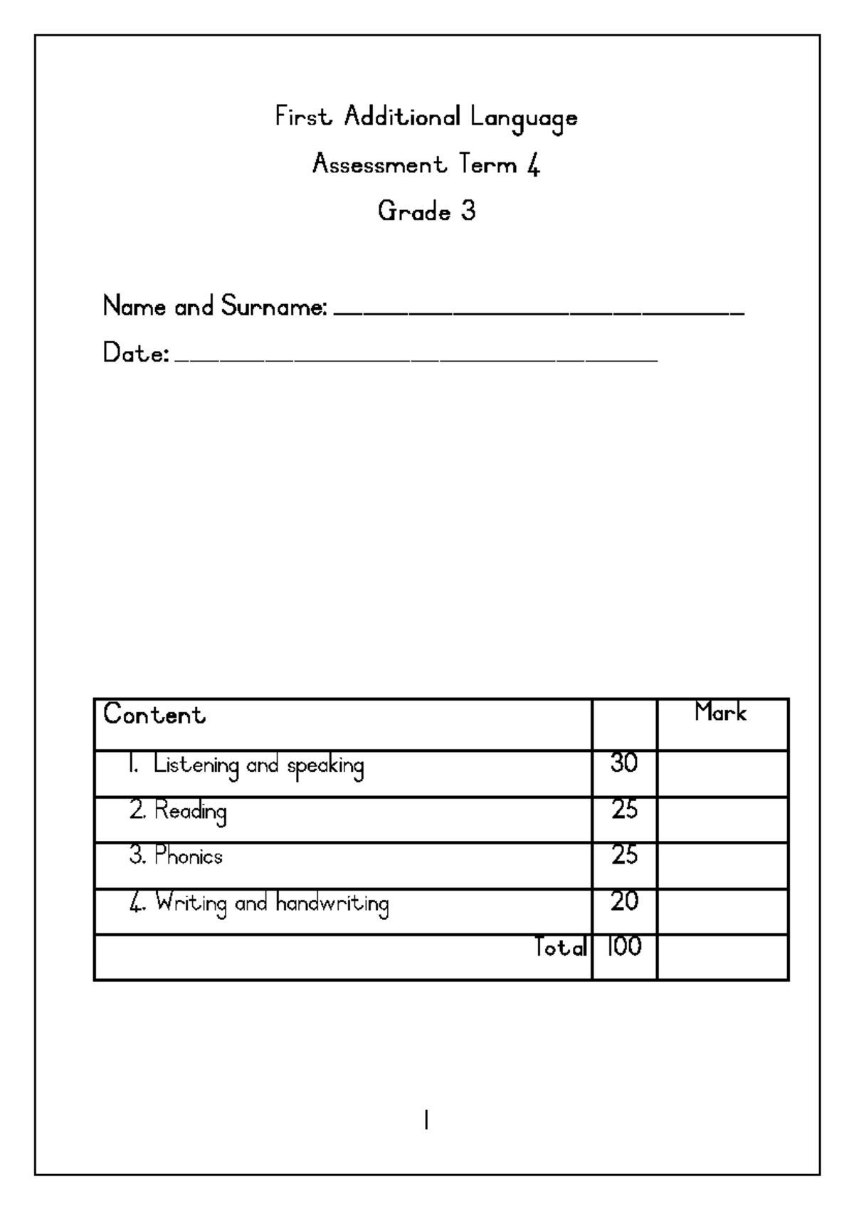 Grade 3 Term 4 Assessment: Listening, Reading, Phonics & Writing - Studocu