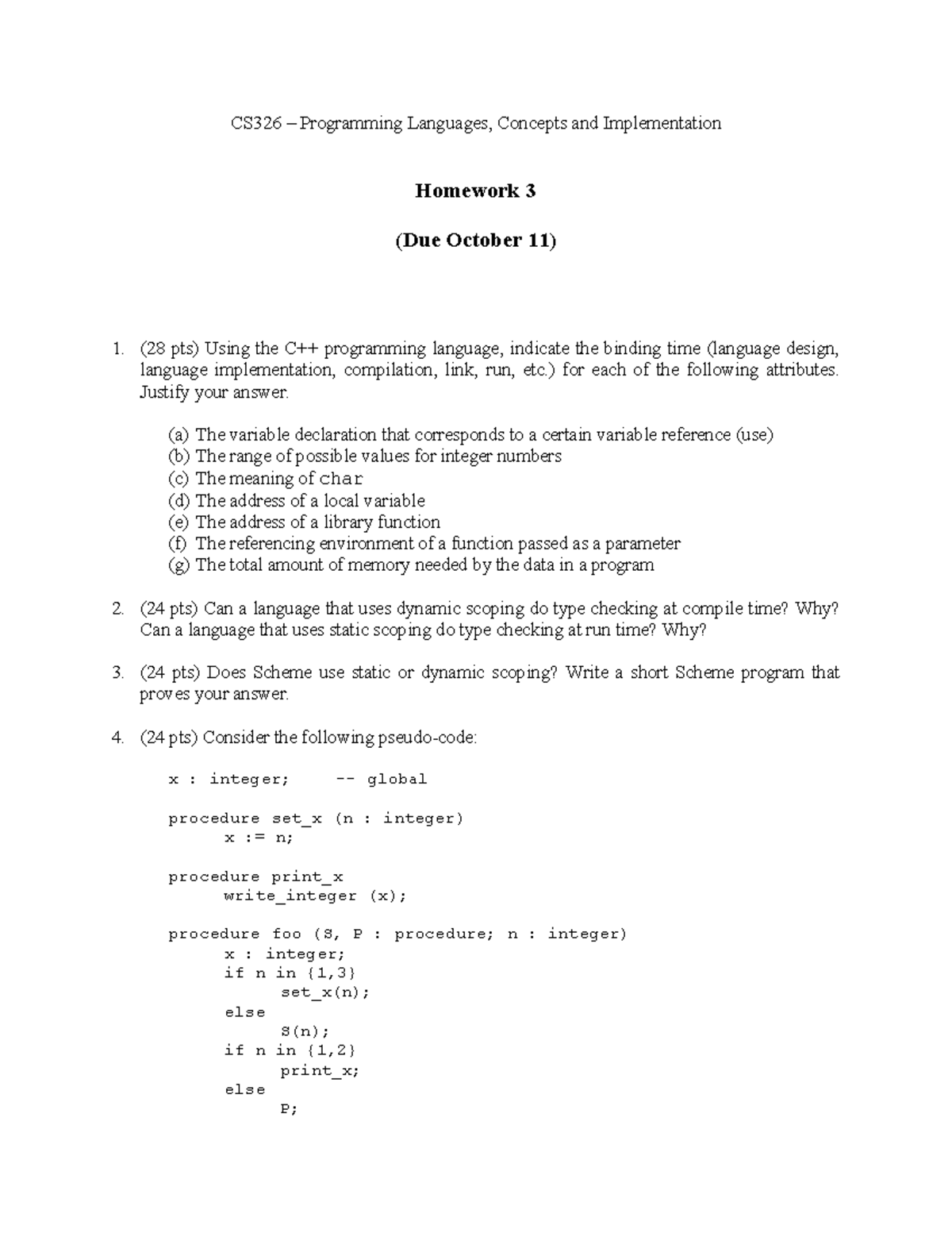 CS 326 - Homework 3 - CS326 – Programming Languages, Concepts and ... CS 326 - Homework 3 - CS326 – Programming Languages, Concepts and ...