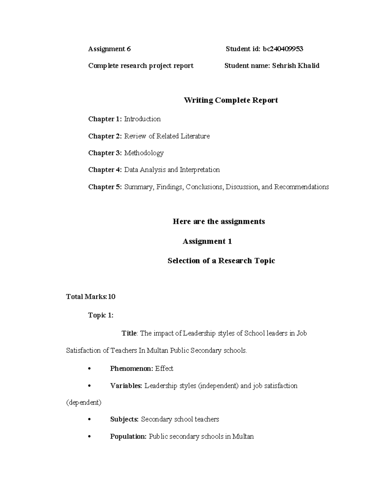 Research Project Report: Leadership Styles & Teacher Job Satisfaction ...