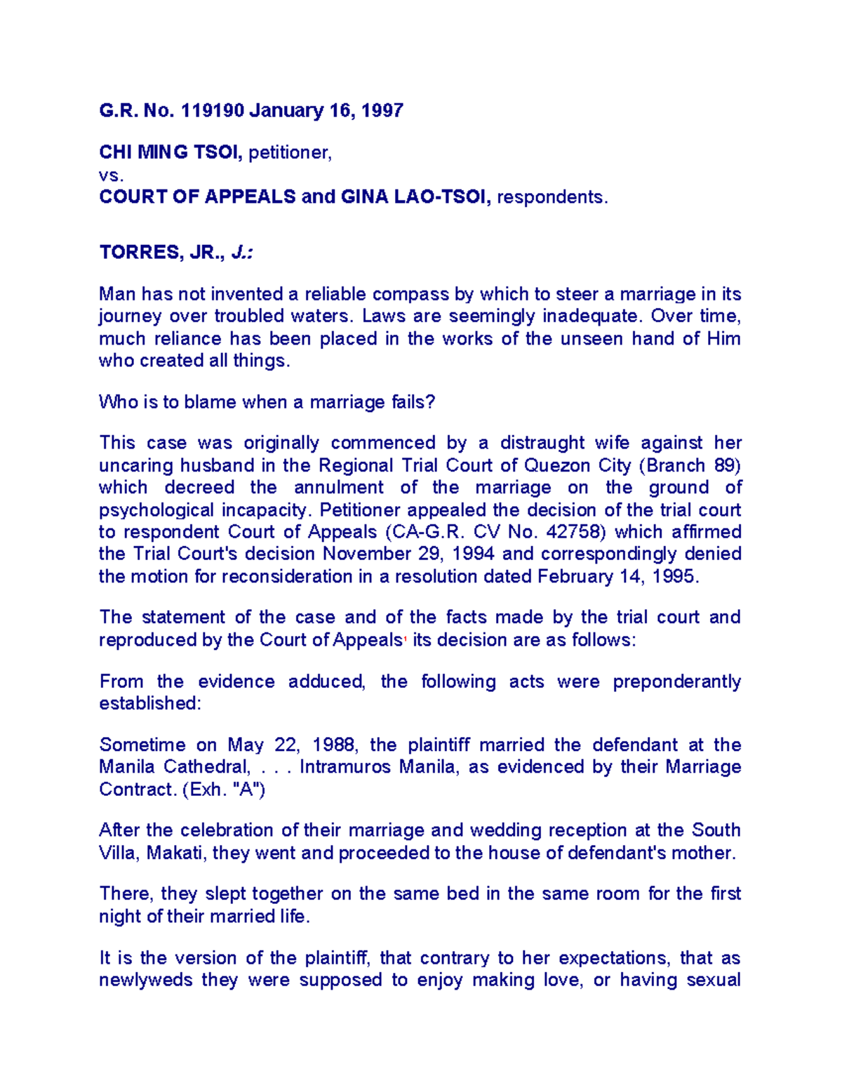 Case Study - Chi Ming Tsoi vs. Court of Appeals (G.R. No. 119190) - Studocu