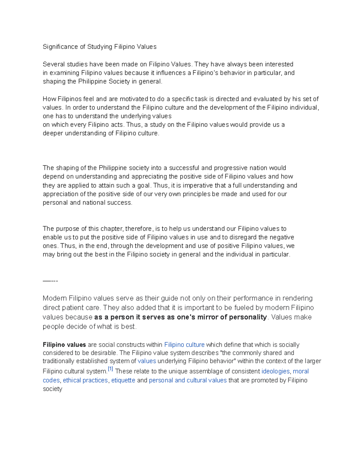 Filipino Values: Understanding Their Importance in Society - Studocu