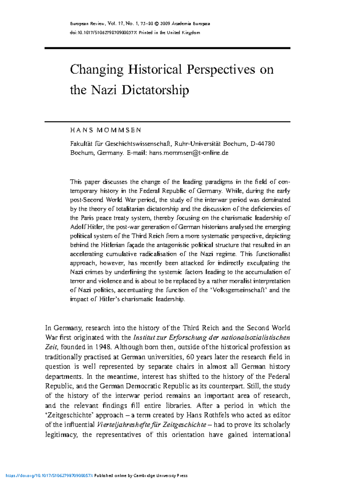 Changing Historical Perspectives on the Nazi Dictatorship: A Study ...