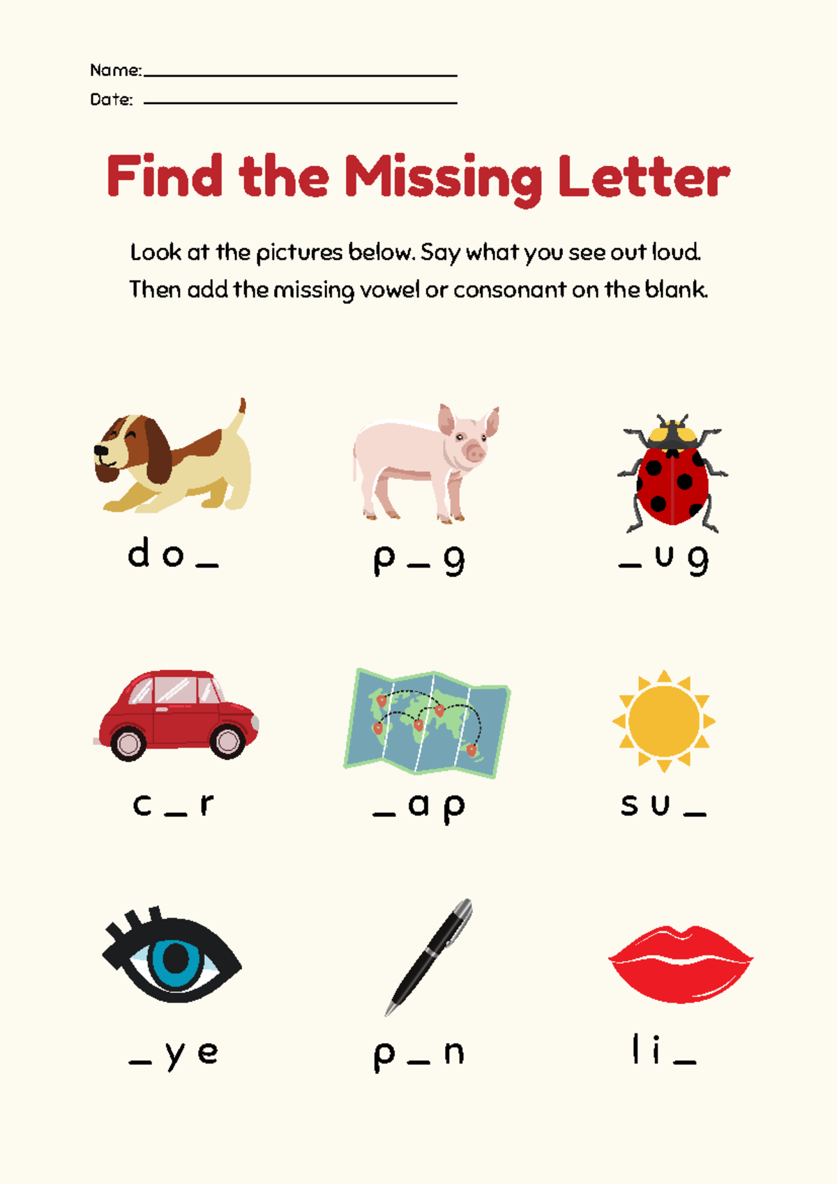 ( Worksheet) Find the Missing Letters - Find the Missing LetterThen add ...
