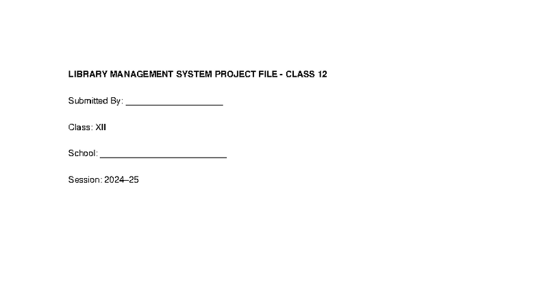 Full Library Management System Project File for Class 12 - Studocu