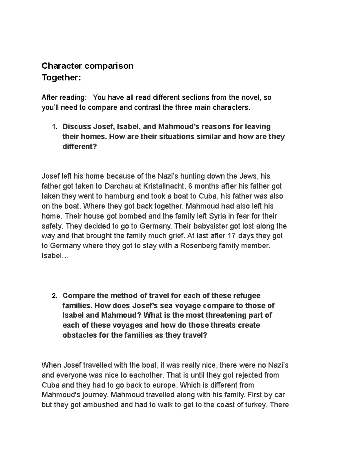 Character Analysis of Josef, Isabel, and Mahmoud in Project Refugee ...