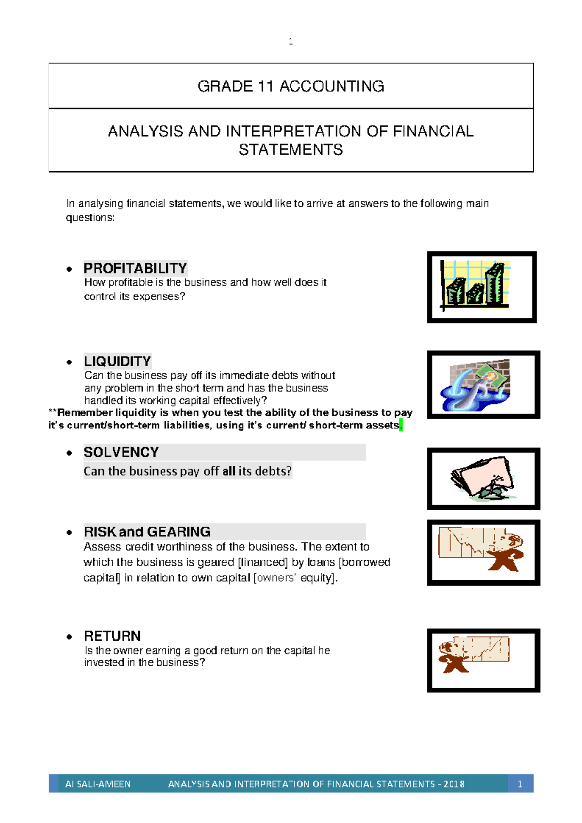 Grade 11 Accounting: Analysis & Interpretation of Financial Statements ...