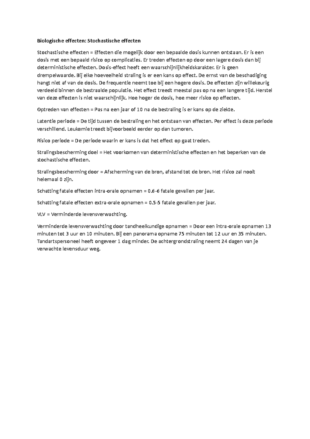 Biologische Effecten van Stochastische Stralingseffecten - Studeersnel