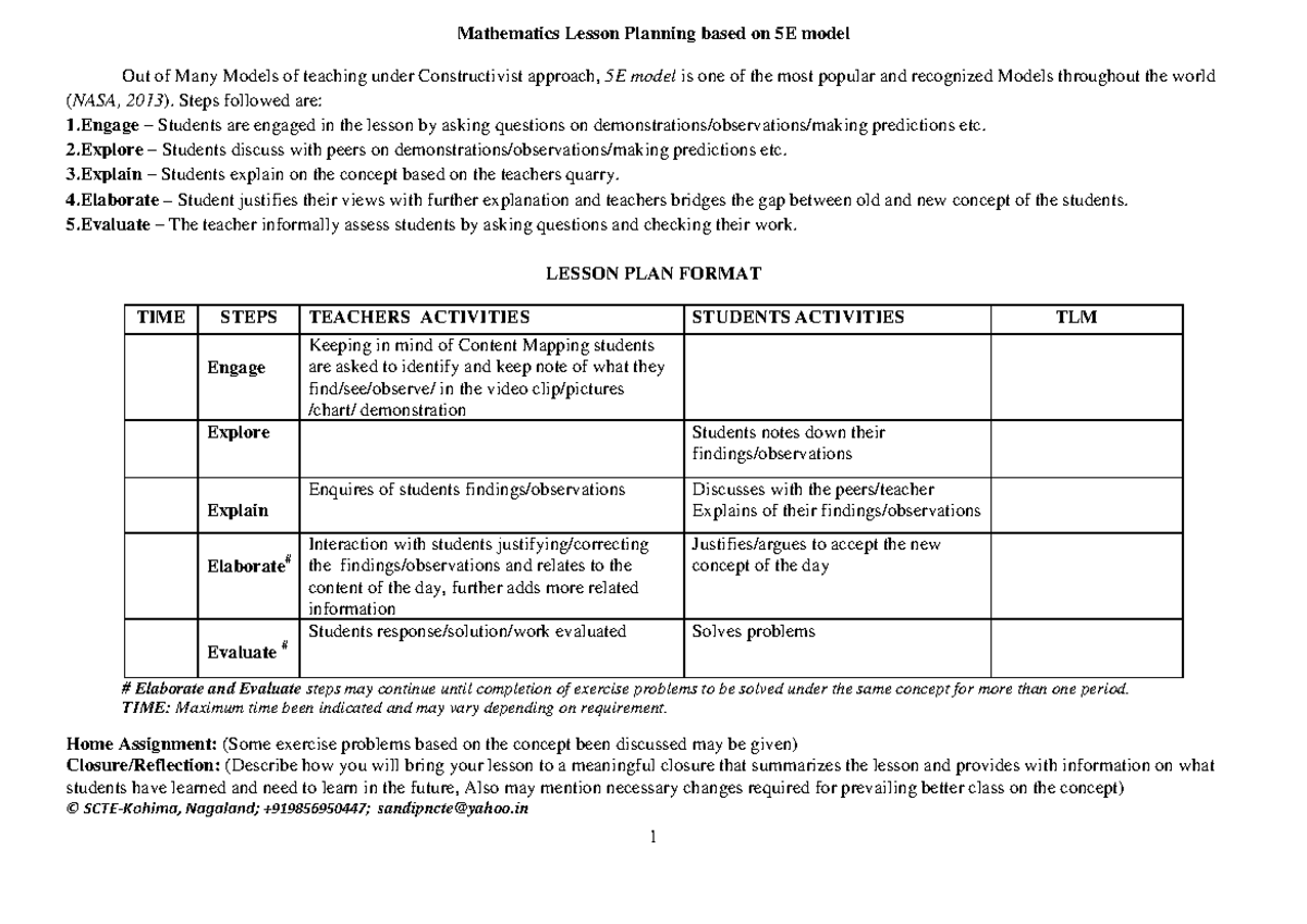 Constructivist Lesson Plan Using 5E Model for Mathematics VII - Studocu