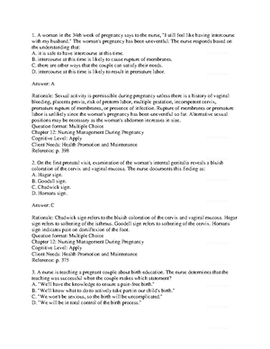 Chapter 13 Test Bank - 1. A woman in her 40th week of pregnancy calls ...