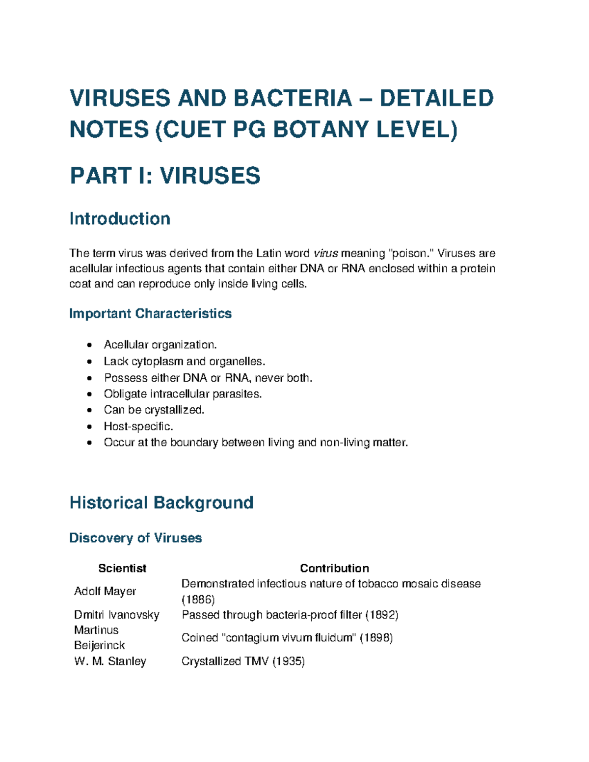 CUET PG BOTANY: DETAILED NOTES ON VIRUSES & BACTERIA - Studocu