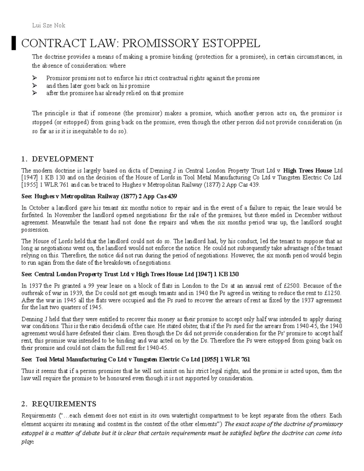 Contract Law: Promissory Estoppel - Key Principles and Cases - Studocu