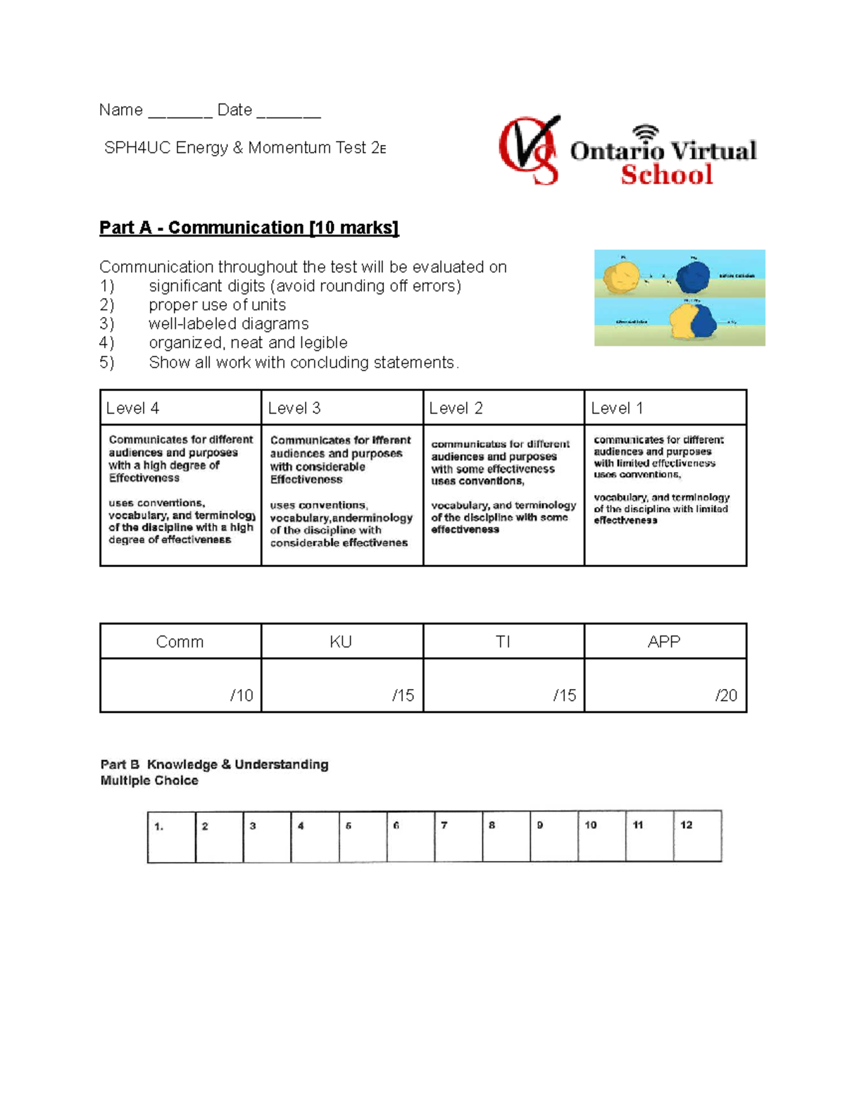 SPH4UC Energy & Momentum Test 2E - Communication Guidelines - Studocu