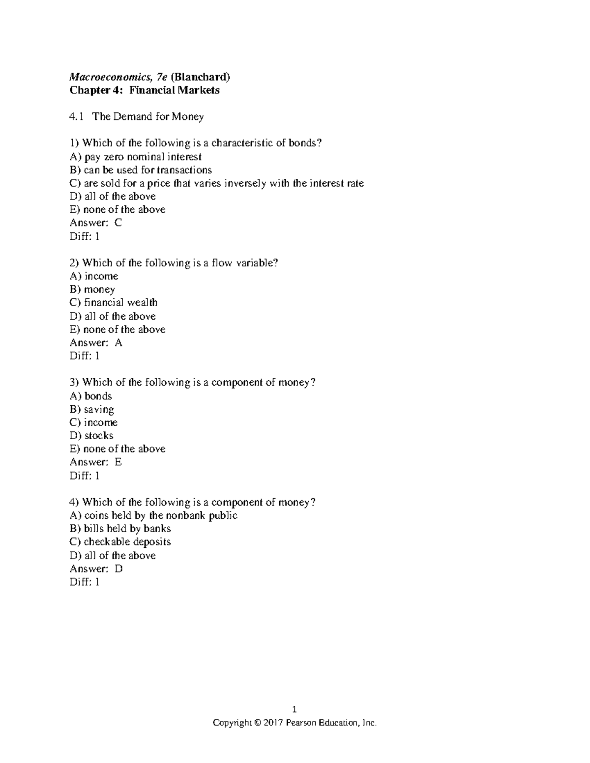 Introductory Macroeconomics (Blanchard) Chapter 4 MCQs - Financial ...