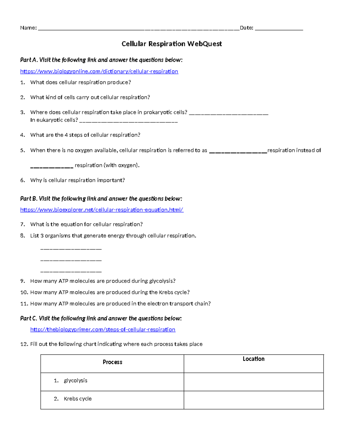 Cellular Respiration WebQuest: Key Concepts and Q&A Guide - Studocu