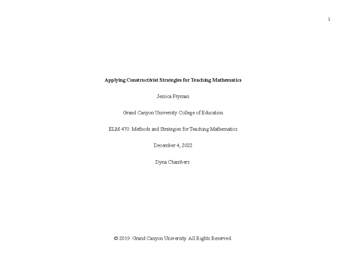 ELM-470-T2-Analysis of Constructivist Strategies in Math Lessons - Studocu