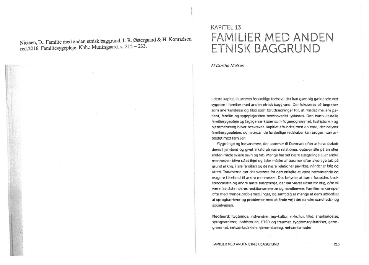 KAPITEL 13: Familier med Anden Etnisk Baggrund - Sygepleje og Kultur ...