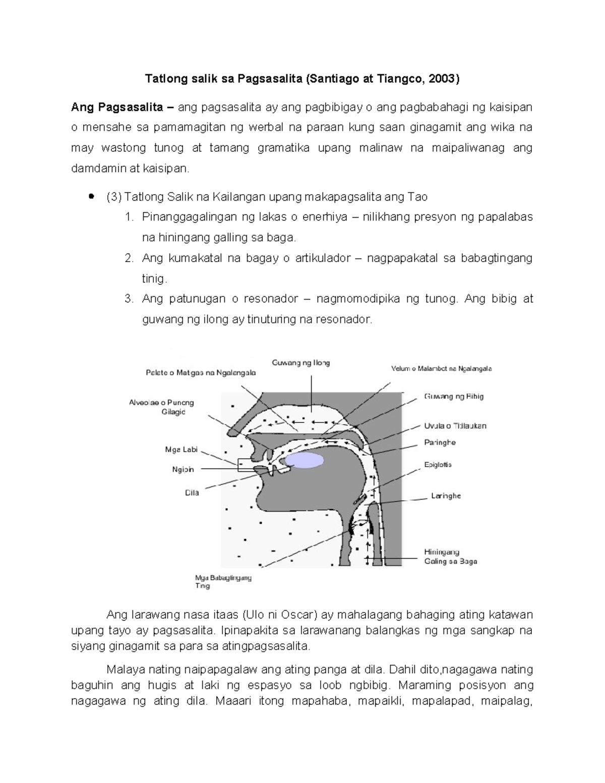 ULO-NI- Oscar: Tatlong Salik sa Epektibong Pagsasalita - Studocu