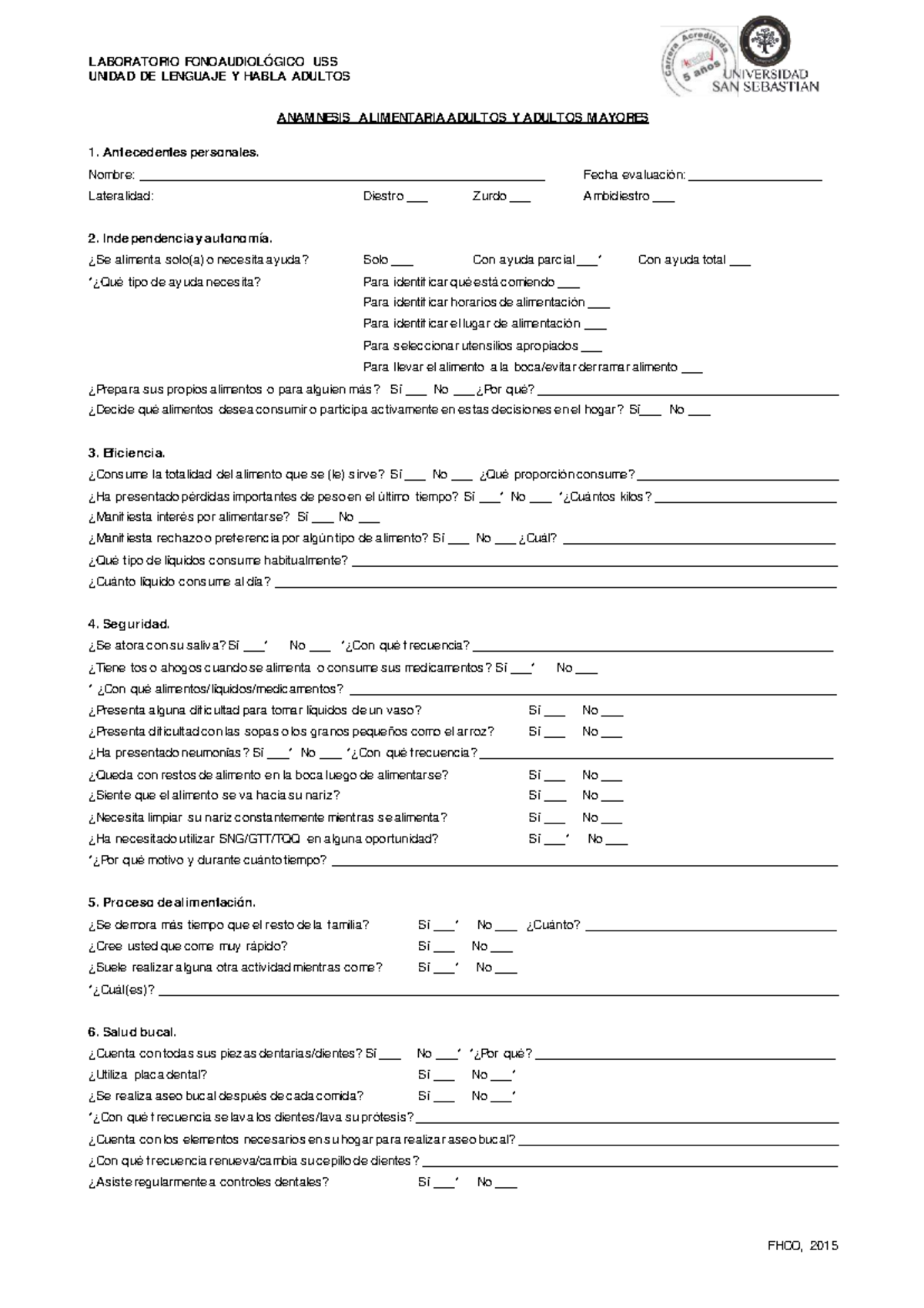 Anamnesis Alimentaria Adultos y Adultos Mayores - LAB FONOAUDIO USS - Studocu