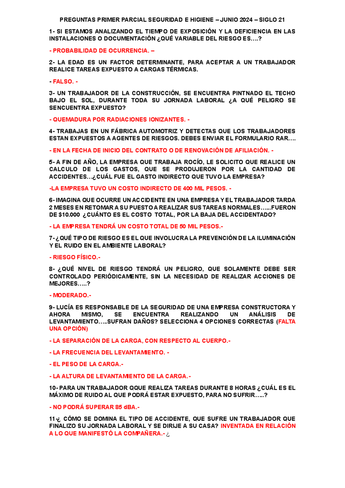 Preguntas Primer Parcial Seg. e Higiene 2024 - Análisis y Riesgos - Studocu